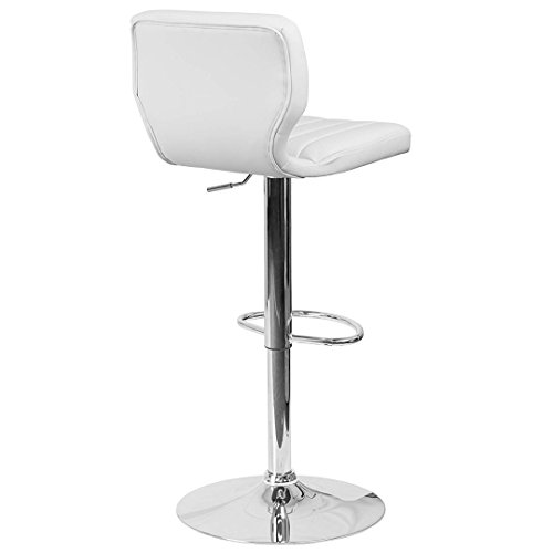 KLS Modern Barstools Adjustable Hydraulic 360 Degree Swivel Stable Steel Frame Padded Vinyl Cushion Low Back Seat Design Dining Chair Pub Stool - Set of 2 White # 1969