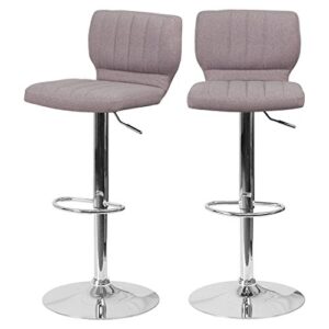 kls modern barstools adjustable hydraulic 360 degree swivel stable steel frame fabric padded cushion low back seat design dining chair pub stool – set of 2 grey # 1969