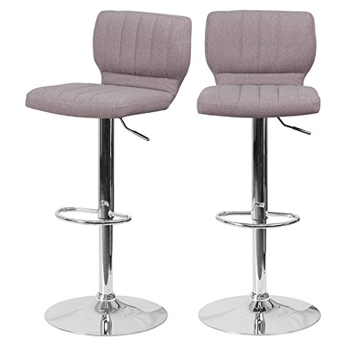 KLS Modern Barstools Adjustable Hydraulic 360 Degree Swivel Stable Steel Frame Fabric Padded Cushion Low Back Seat Design Dining Chair Pub Stool - Set of 2 Grey # 1969