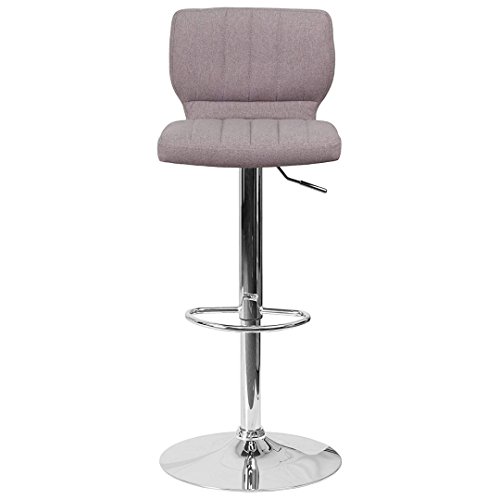 KLS Modern Barstools Adjustable Hydraulic 360 Degree Swivel Stable Steel Frame Fabric Padded Cushion Low Back Seat Design Dining Chair Pub Stool - Set of 2 Grey # 1969