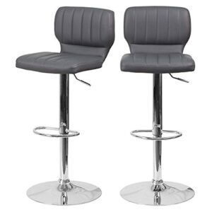 kls modern barstools adjustable hydraulic 360 degree swivel stable steel frame padded vinyl cushion low back seat design dining chair pub stool – set of 2 grey # 1969