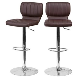 kls modern barstools adjustable hydraulic 360 degree swivel stable steel frame padded vinyl cushion low back seat design dining chair pub stool – set of 2 brown # 1969