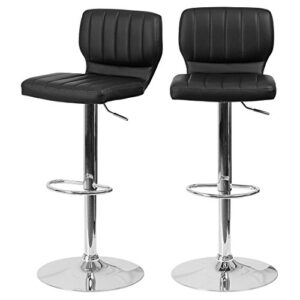 kls modern barstools adjustable hydraulic 360 degree swivel stable steel frame padded vinyl cushion low back seat design dining chair pub stool – set of 2 black # 1969