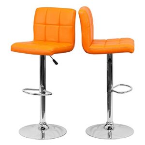 kls14 modern design barstools hight adjustable seat hydraulic 360-degree swivel sturdy steel frame padded cushion seat dining chair bar pub stool home office furniture – set of 2 orange #1974