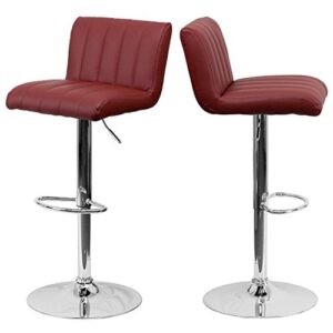 contemporary bar stool vertical line design hydraulic adjustable height 360-degree swivel seat sturdy steel frame chrome base dining chair bar pub stool home office furniture – set of 2 burgundy #1983