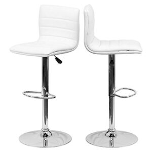 kls14 modern barstools horizontal line design hydraulic adjustable height 360-degree swivel seat sturdy steel frame chrome base dining chair bar pub stool home office furniture – set of 2 white #1980