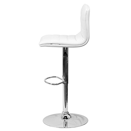 KLS14 Modern Barstools Horizontal Line Design Hydraulic Adjustable Height 360-Degree Swivel Seat Sturdy Steel Frame Chrome Base Dining Chair Bar Pub Stool Home Office Furniture - Set of 2 White #1980