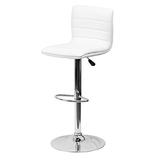 KLS14 Modern Barstools Horizontal Line Design Hydraulic Adjustable Height 360-Degree Swivel Seat Sturdy Steel Frame Chrome Base Dining Chair Bar Pub Stool Home Office Furniture - Set of 2 White #1980