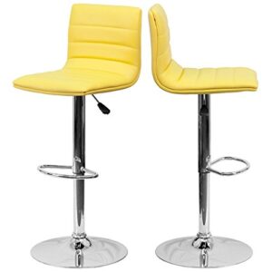 modern barstools horizontal line design hydraulic adjustable height 360-degree swivel seat sturdy steel frame chrome base dining chair bar pub stool home office furniture – set of 2 yellow #1980