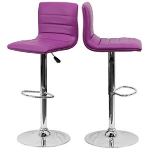 modern barstools horizontal line design hydraulic adjustable height 360-degree swivel seat sturdy steel frame chrome base dining chair bar pub stool home office furniture – set of 2 purple #1980