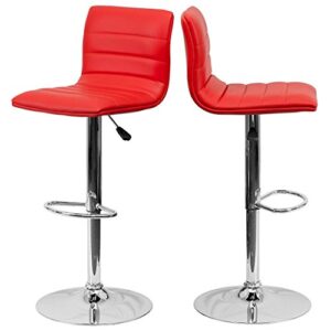 kls14 modern barstools horizontal line design hydraulic adjustable height 360-degree swivel seat sturdy steel frame chrome base dining chair bar pub stool home office furniture – set of 2 red #1980