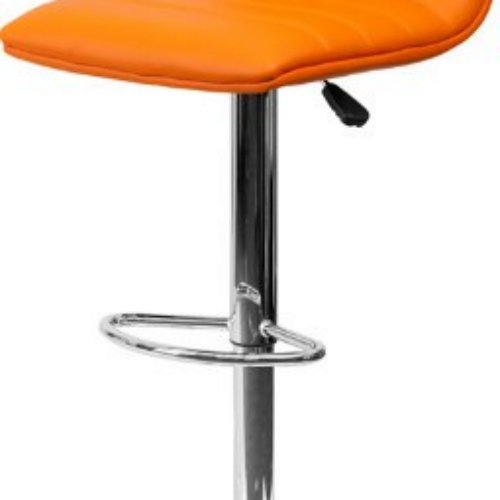 Modern Barstools Horizontal Line Design Hydraulic Adjustable Height 360-Degree Swivel Seat Sturdy Steel Frame Chrome Base Dining Chair Bar Pub Stool Home Office Furniture - Set of 2 Orange #1980