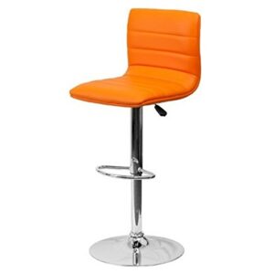 Modern Barstools Horizontal Line Design Hydraulic Adjustable Height 360-Degree Swivel Seat Sturdy Steel Frame Chrome Base Dining Chair Bar Pub Stool Home Office Furniture - Set of 2 Orange #1980