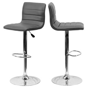 kls14 modern barstools horizontal line design hydraulic adjustable height 360-degree swivel seat sturdy steel frame chrome base dining chair bar pub stool home office furniture – set of 2 grey #1980