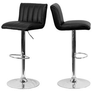 contemporary bar stool vertical line design hydraulic adjustable height 360-degree swivel seat sturdy steel frame chrome base dining chair bar pub stool home office furniture – set of 2 black #1983