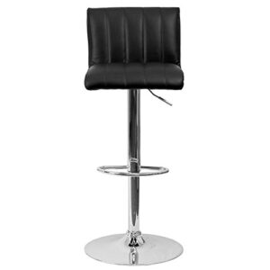 Contemporary Bar Stool Vertical Line Design Hydraulic Adjustable Height 360-Degree Swivel Seat Sturdy Steel Frame Chrome Base Dining Chair Bar Pub Stool Home Office Furniture - Set of 2 Black #1983