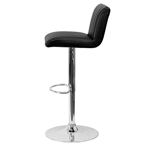 Contemporary Bar Stool Vertical Line Design Hydraulic Adjustable Height 360-Degree Swivel Seat Sturdy Steel Frame Chrome Base Dining Chair Bar Pub Stool Home Office Furniture - Set of 2 Black #1983