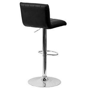 Contemporary Bar Stool Vertical Line Design Hydraulic Adjustable Height 360-Degree Swivel Seat Sturdy Steel Frame Chrome Base Dining Chair Bar Pub Stool Home Office Furniture - Set of 2 Black #1983