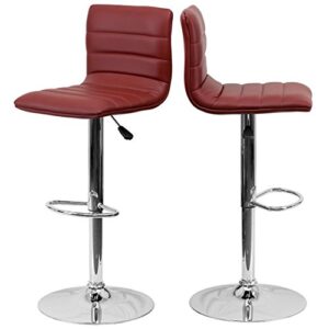 modern barstools horizontal line design hydraulic adjustable height 360-degree swivel seat sturdy steel frame chrome base dining chair bar pub stool home office furniture – set of 2 burgundy #1980