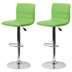 kls14 modern barstools horizontal line design hydraulic adjustable height 360-degree swivel seat sturdy steel frame chrome base dining chair bar pub stool home office furniture – set of 2 green #1980