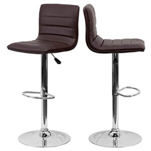 kls14 modern barstools horizontal line design hydraulic adjustable height 360-degree swivel seat sturdy steel frame chrome base dining chair bar pub stool home office furniture – set of 2 brown #1980