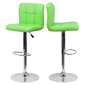 kls14 modern design barstools hight adjustable seat hydraulic 360-degree swivel sturdy steel frame padded cushion seat dining chair bar pub stool home office furniture – set of 2 green #1974