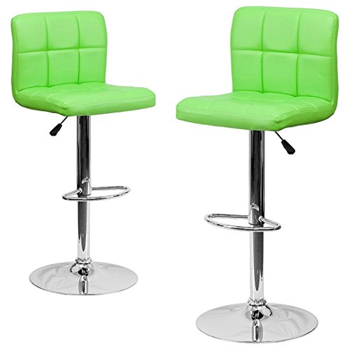 KLS14 Modern Design Barstools Hight Adjustable Seat Hydraulic 360-Degree Swivel Sturdy Steel Frame Padded Cushion Seat Dining Chair Bar Pub Stool Home Office Furniture - Set of 2 Green #1974