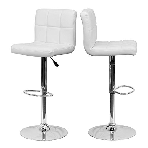 KLS14 Modern Design Barstools Hight Adjustable Seat Hydraulic 360-Degree Swivel Sturdy Steel Frame Padded Cushion Seat Dining Chair Bar Pub Stool Home Office Furniture - Set of 2 White #1974