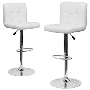 KLS14 Modern Design Barstools Hight Adjustable Seat Hydraulic 360-Degree Swivel Sturdy Steel Frame Padded Cushion Seat Dining Chair Bar Pub Stool Home Office Furniture - Set of 2 White #1974