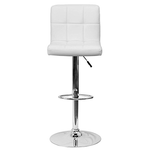 KLS14 Modern Design Barstools Hight Adjustable Seat Hydraulic 360-Degree Swivel Sturdy Steel Frame Padded Cushion Seat Dining Chair Bar Pub Stool Home Office Furniture - Set of 2 White #1974