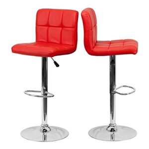 kls14 modern design barstools hight adjustable seat hydraulic 360-degree swivel sturdy steel frame padded cushion seat dining chair bar pub stool home office furniture – set of 2 red #1974