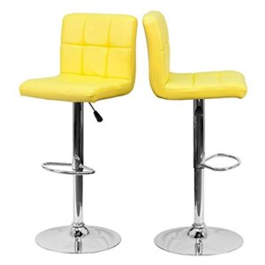 kls14 modern design barstools hight adjustable seat hydraulic 360-degree swivel sturdy steel frame padded cushion seat dining chair bar pub stool home office furniture – set of 2 yellow #1974