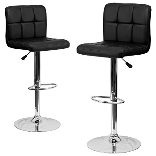 KLS14 Modern Design Barstools Hight Adjustable Seat Hydraulic 360-Degree Swivel Sturdy Steel Frame Padded Cushion Seat Dining Chair Bar Pub Stool Home Office Furniture - Set of 2 Black #1974