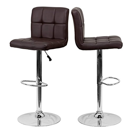 KLS14 Modern Design Barstools Hight Adjustable Seat Hydraulic 360-Degree Swivel Sturdy Steel Frame Padded Cushion Seat Dining Chair Bar Pub Stool Home Office Furniture - Set of 2 Brown #1974