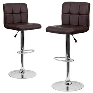 KLS14 Modern Design Barstools Hight Adjustable Seat Hydraulic 360-Degree Swivel Sturdy Steel Frame Padded Cushion Seat Dining Chair Bar Pub Stool Home Office Furniture - Set of 2 Brown #1974