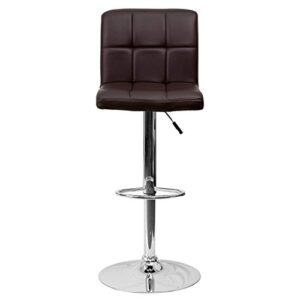 KLS14 Modern Design Barstools Hight Adjustable Seat Hydraulic 360-Degree Swivel Sturdy Steel Frame Padded Cushion Seat Dining Chair Bar Pub Stool Home Office Furniture - Set of 2 Brown #1974