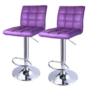 contemporary bar stools hight adjustable seat hydraulic 360 degree swivel sturdy steel frame quadrate cushion seat dining chair bar pub stool home office furniture – set of 4 purple #1935ppl