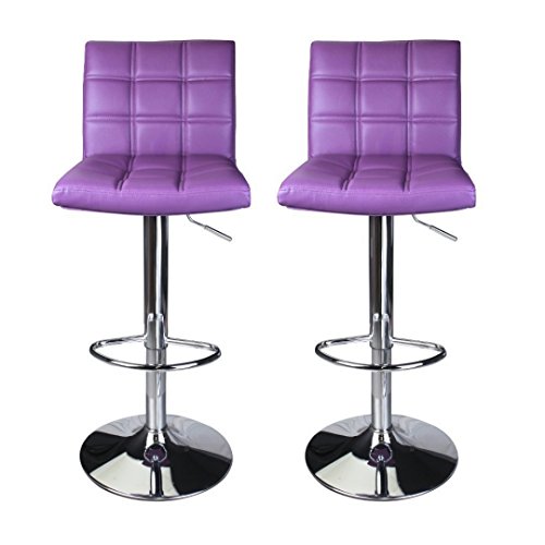 Contemporary Bar Stools Hight Adjustable Seat Hydraulic 360 Degree Swivel Sturdy Steel Frame Quadrate cushion Seat Dining Chair Bar Pub Stool Home Office Furniture - Set of 4 Purple #1935ppl