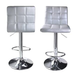 Contemporary Bar Stools Hight Adjustable Seat Hydraulic 360 Degree Swivel Sturdy Steel Frame Quadrate cushion Seat Dining Chair Bar Pub Stool Home Office Furniture - Set of 4 Silver #1935svr