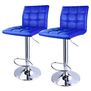 koonlert14 contemporary bar stools hight adjustable seat hydraulic 360 degree swivel sturdy steel frame quadrate cushion seat dining chair bar pub stool home office furniture – set of 4 blue #1935blu