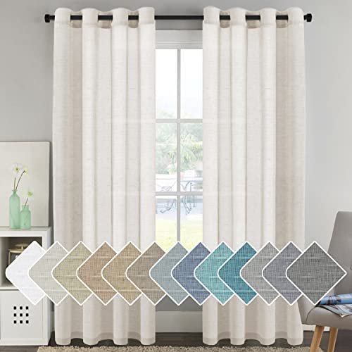 H.VERSAILTEX Home Decorative Privacy Window Treatment Linen Curtains/Natural Linen Blended Sheer Curtains/Panels/Drapes, Nickel Grommets, Natural Color, 96 Inches Long Living Room Curtains