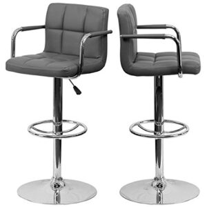 kls14 modern barstools hydraulic adjustable height 360-degree swivel seat sturdy steel frame padded cushion seat dining chair bar pub stool home office furniture – set of 2 grey #1978