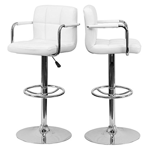 KLS14 Modern Barstools Hydraulic Adjustable Height 360-Degree Swivel Seat Sturdy Steel Frame Padded Cushion Seat Dining Chair Bar Pub Stool Home Office Furniture - Set of 2 White #1978