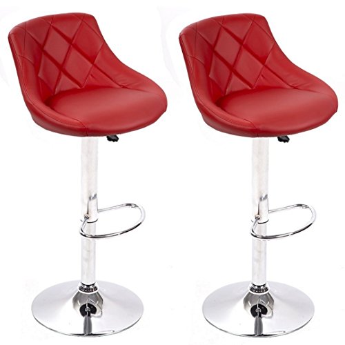 Ergonomic Design Bar stool Adjustable Hydraulic 360 Degree Swivel Stable Steel Frame Hight Density Cushion Seat Kitchen Dining Chair Pub Stool - Set of 2 Red #1953