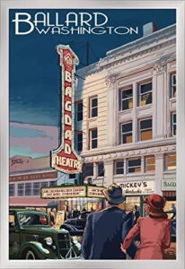 bagdad theatre, ballard, seattle, wa 41369 (24×36 giclee art print, gallery framed, silver wood)