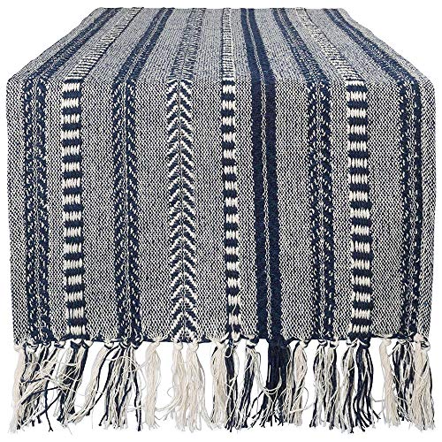 DII Farmhouse Braided Stripe Table Runner Collection, 15x108, Navy Blue