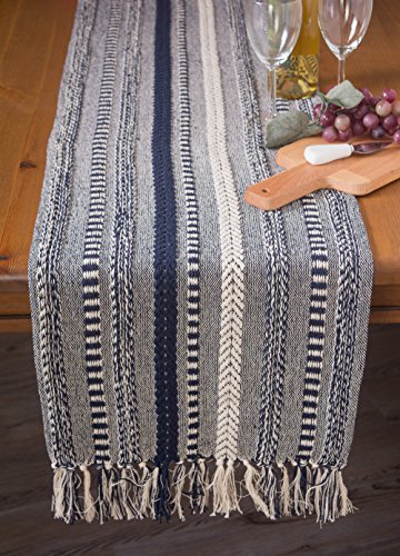 DII Farmhouse Braided Stripe Table Runner Collection, 15x108, Navy Blue