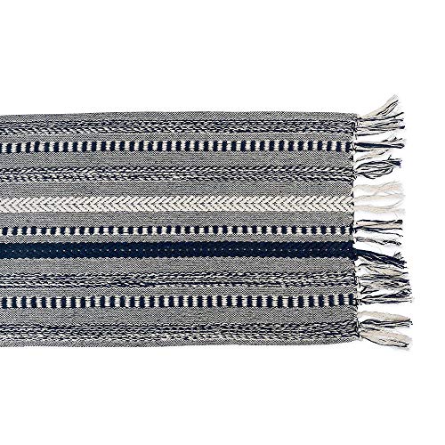 DII Farmhouse Braided Stripe Table Runner Collection, 15x108, Navy Blue