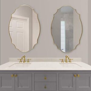 Kate and Laurel Leanna Scalloped Oval Wall Mirror, 24" x 36", Gold Leaf, Chic Modern Glam Wall Accent