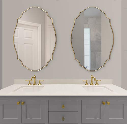 Kate and Laurel Leanna Scalloped Oval Wall Mirror, 24" x 36", Gold Leaf, Chic Modern Glam Wall Accent